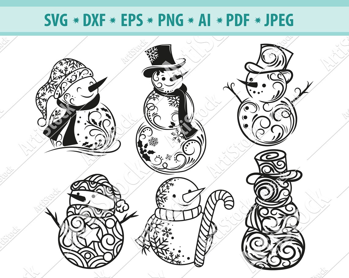 Snowman Svg Swirly Snowman Svg Flourish Snowman Svg - Etsy