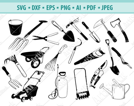 Garden SVG Garden Tools SVG Digital Cut File Silhouette | Etsy