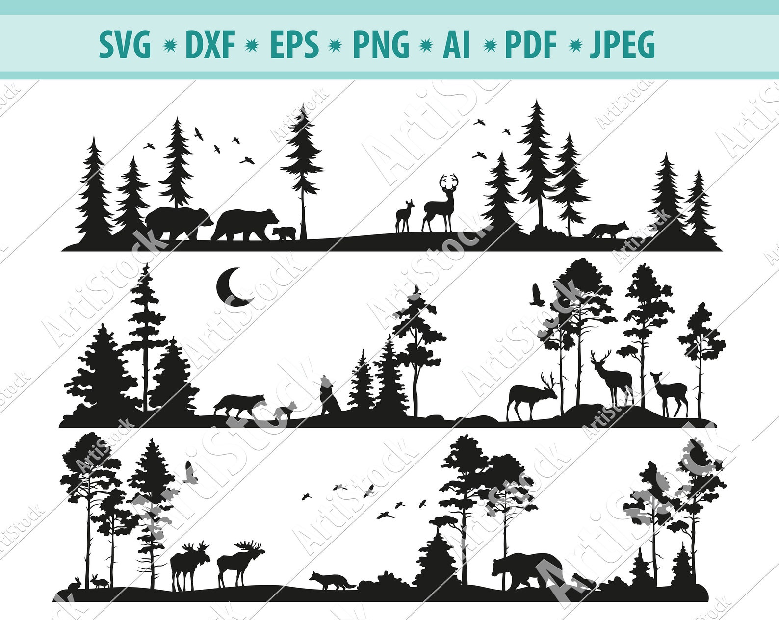 Woodland Scene Svg, Animal in Forest Svg, Spruce Forest Svg, Nature Svg ...