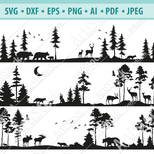 Woodland Scene Svg Animal in Forest Svg Spruce Forest Svg - Etsy