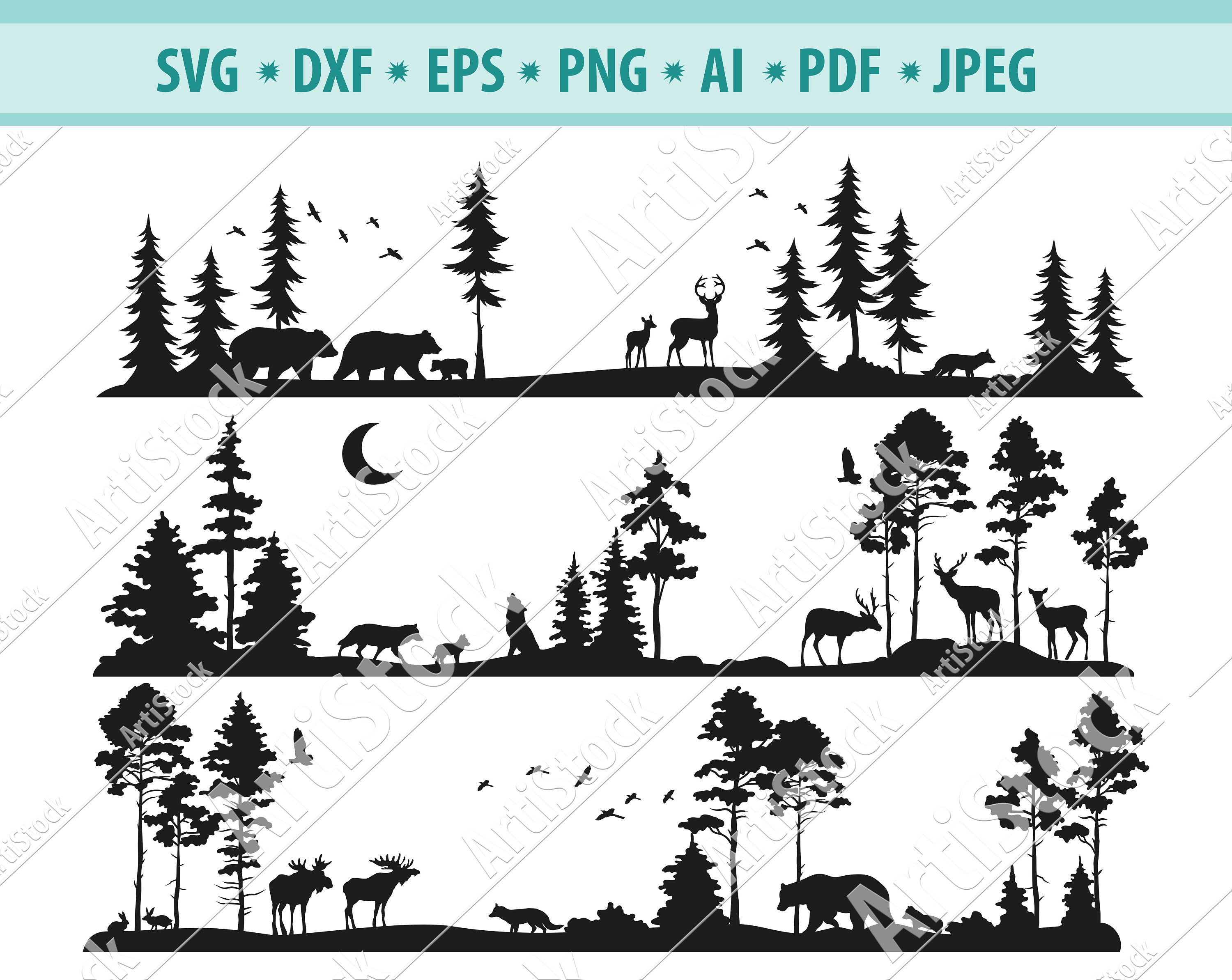 Woodland Scene Svg Animal in Forest Svg Spruce Forest Svg - Etsy Canada