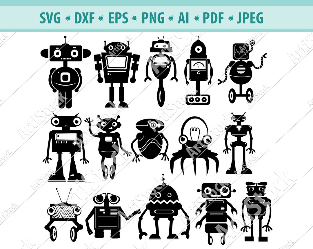 ROBOT SVG, Robot Clipart, Robot Silhouette, Robots Svg, Robot Stencil ...