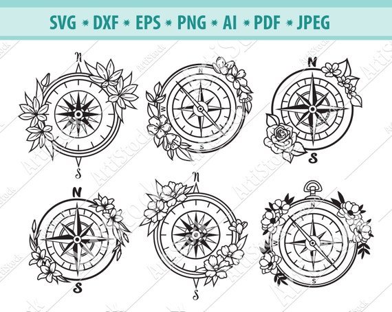 Floral Compass Svg Nautical Compass Svg Adventure Svg | Etsy