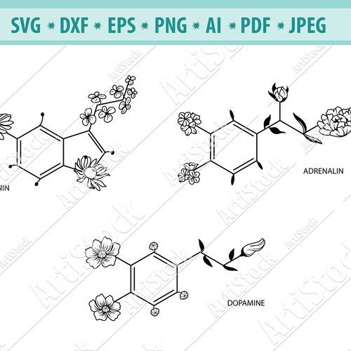 Chemical Structure Svg Floral Serotonin Svg Flower Dopamine - Etsy