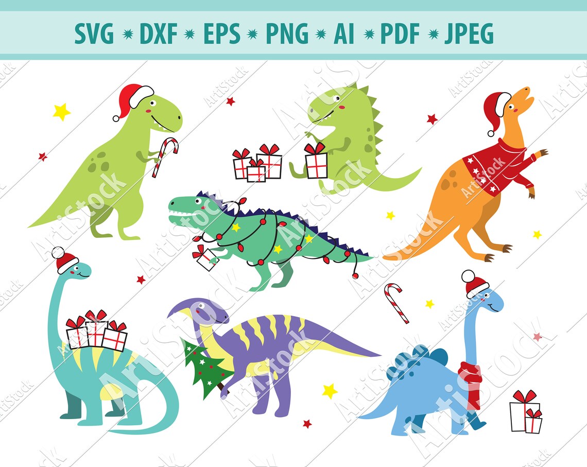 Christmas Dinosaur Svg Santa T-rex Svg Holiday Cut Files | Etsy