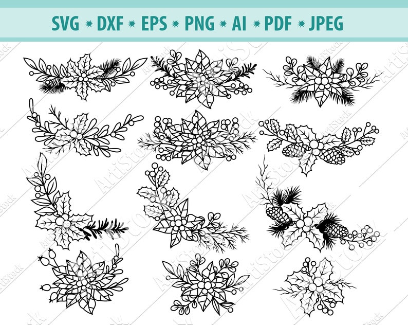 Poinsettia SVG File, Christmas Border Svg, Poinsettia Cut File ...