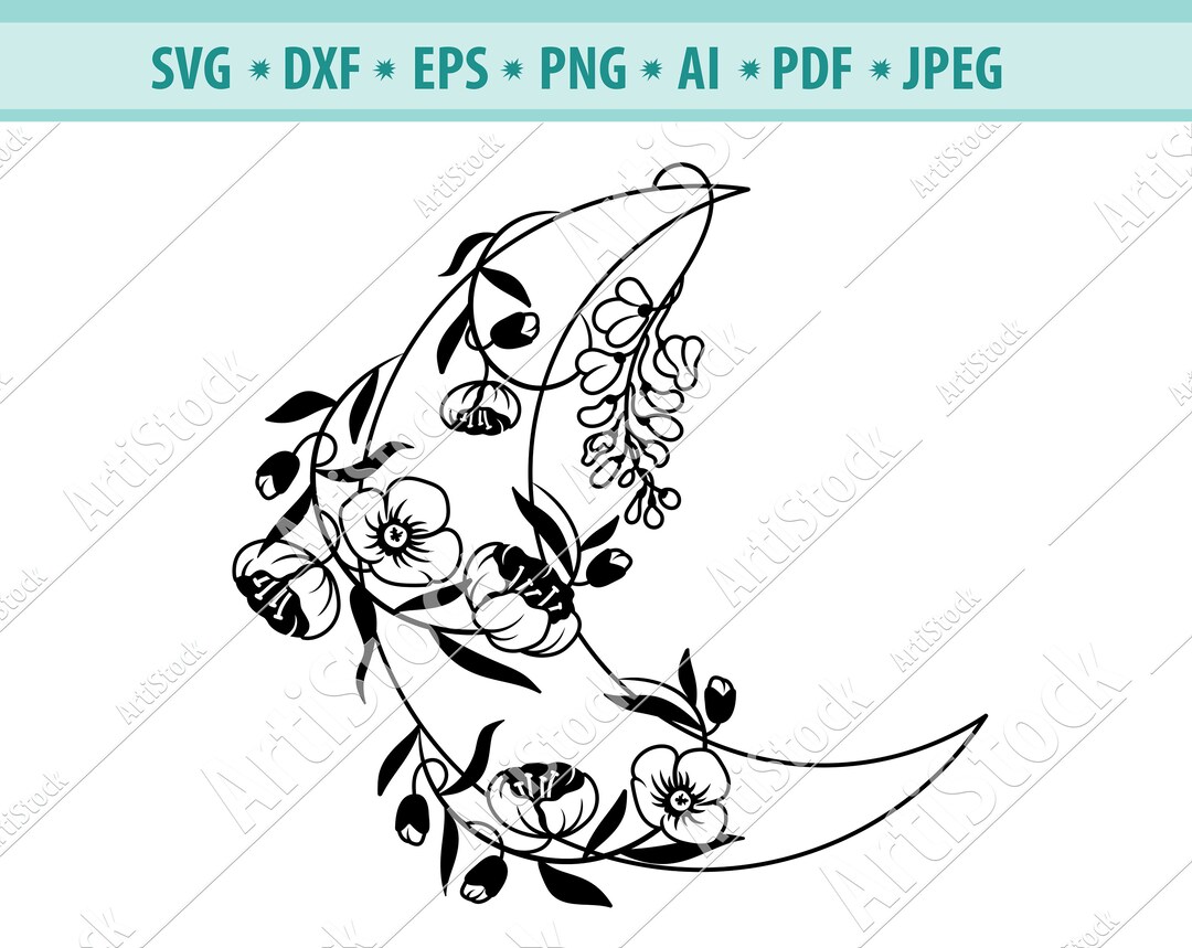 Moon Flowers Svg File, Floral Moon Svg, Dreams Svg, Moon With Flowers ...