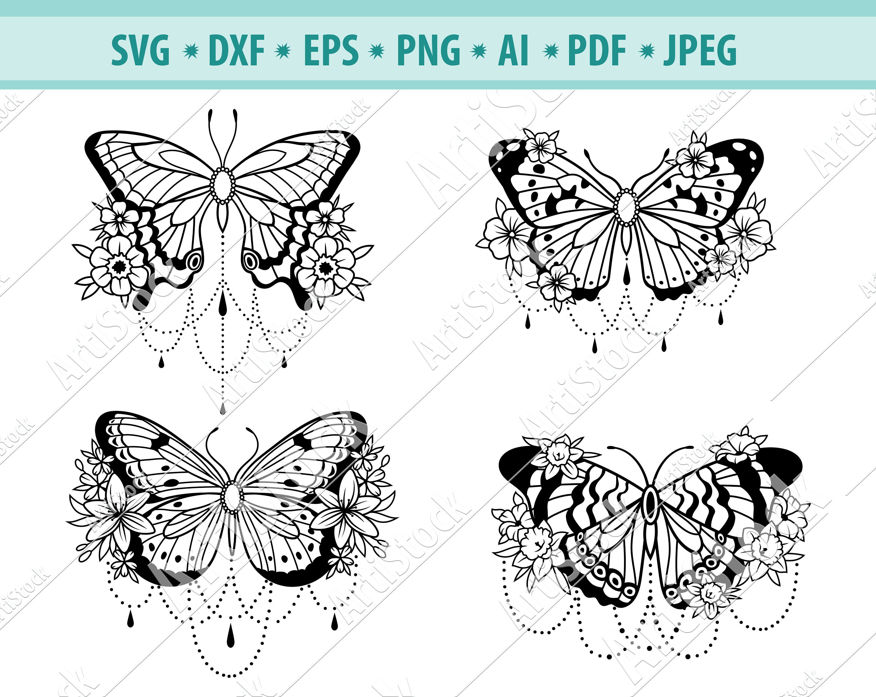 Butterfly SVG, Floral Butterfly Svg, Butterfly Mandala Svg, Floral ...