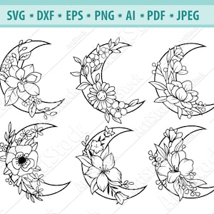 Moon Flowers Svg File Floral Moon Svg Dreams Svg Moon With - Etsy