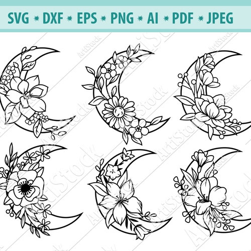 Moon Flowers Svg File Floral Moon Svg Dreams Svg Moon With - Etsy