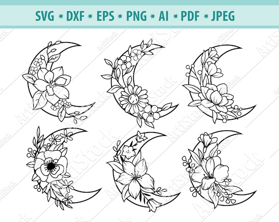Moon Flowers Svg File Floral Moon Svg Dreams Svg Moon With - Etsy