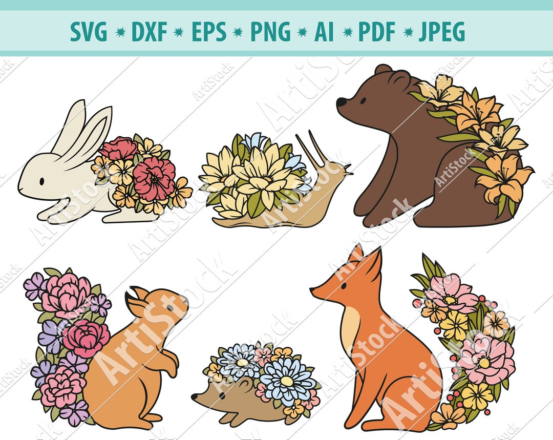 Flower Animals Svg Cute Forest Animals Svg Floral Animals - Etsy