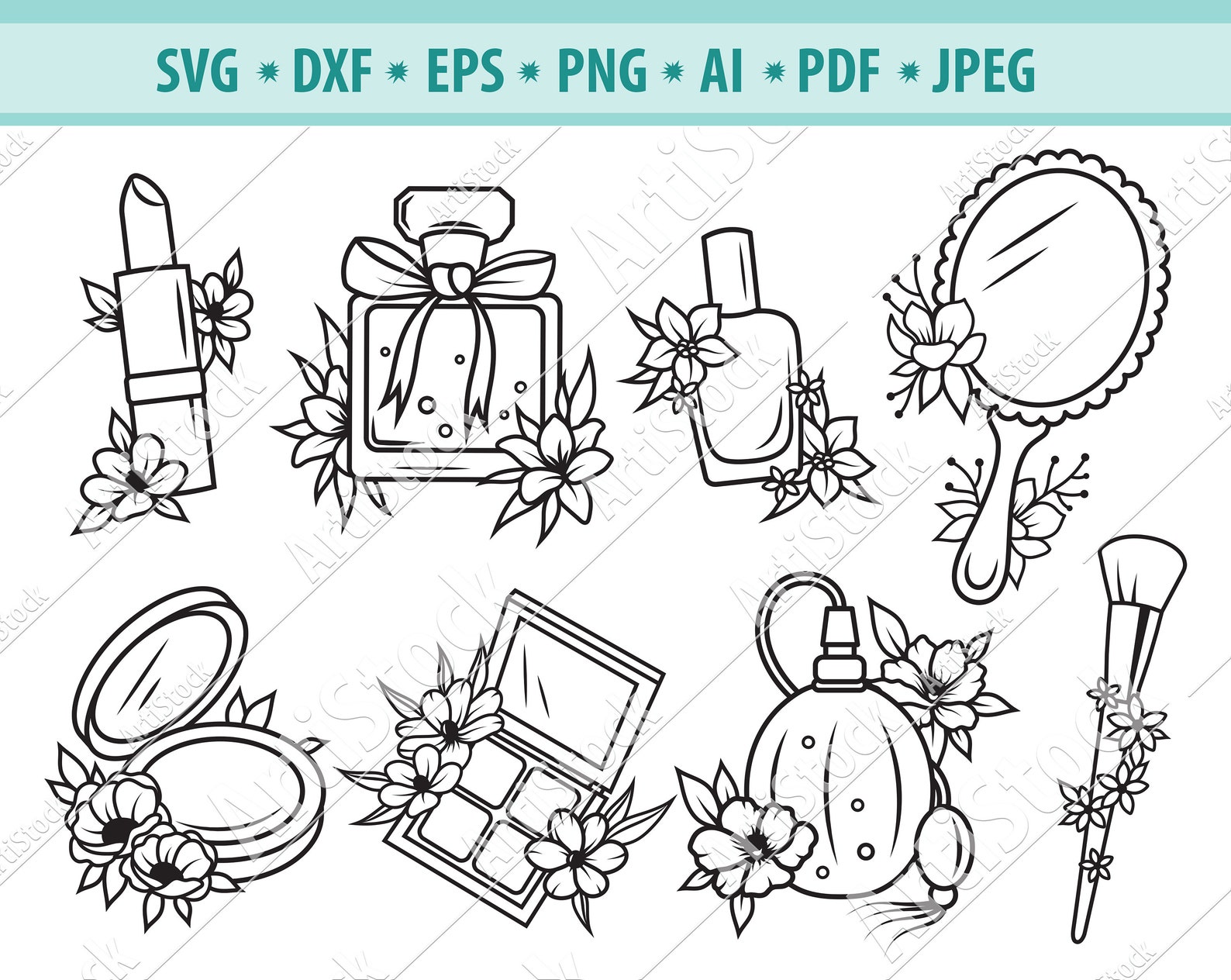 Flower Makeup Svg Make up Tools Svg Floral Perfume Svg - Etsy