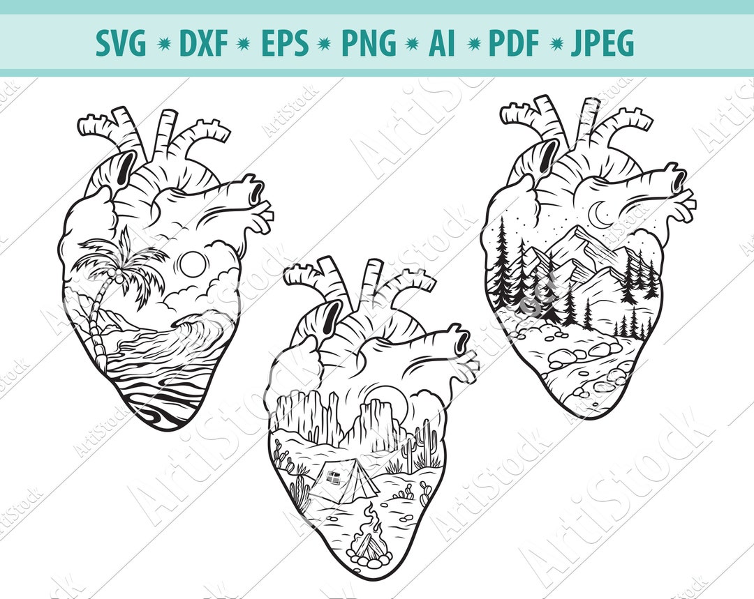 Human Heart With Landscape Svg, Anatomical Svg, Heart With Desert Scene ...
