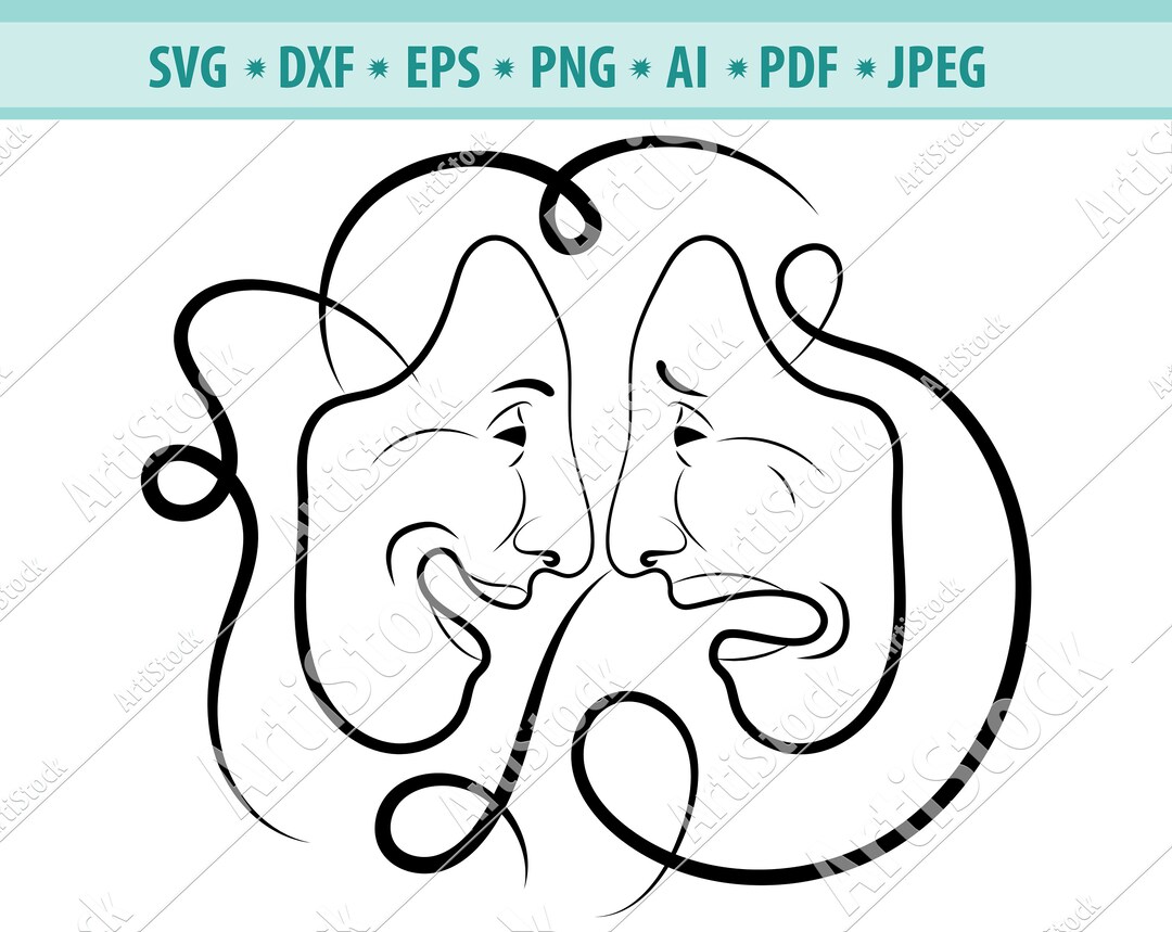 Comedy Tragedy Svg/clipart/comedy Svg/tragedy Silhouette/theatrical ...