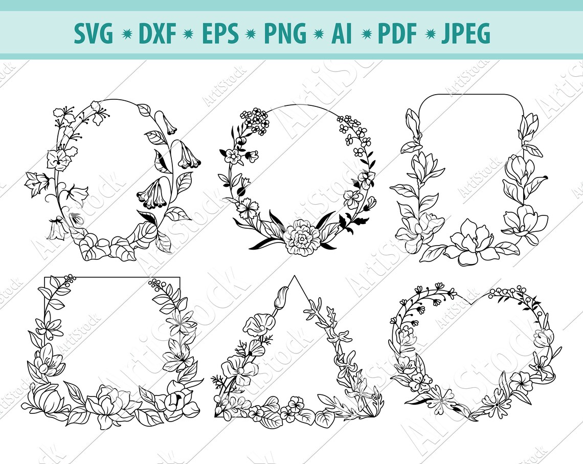 Flower Frame SVG file Flower Border SVG Floral Frame Svg | Etsy