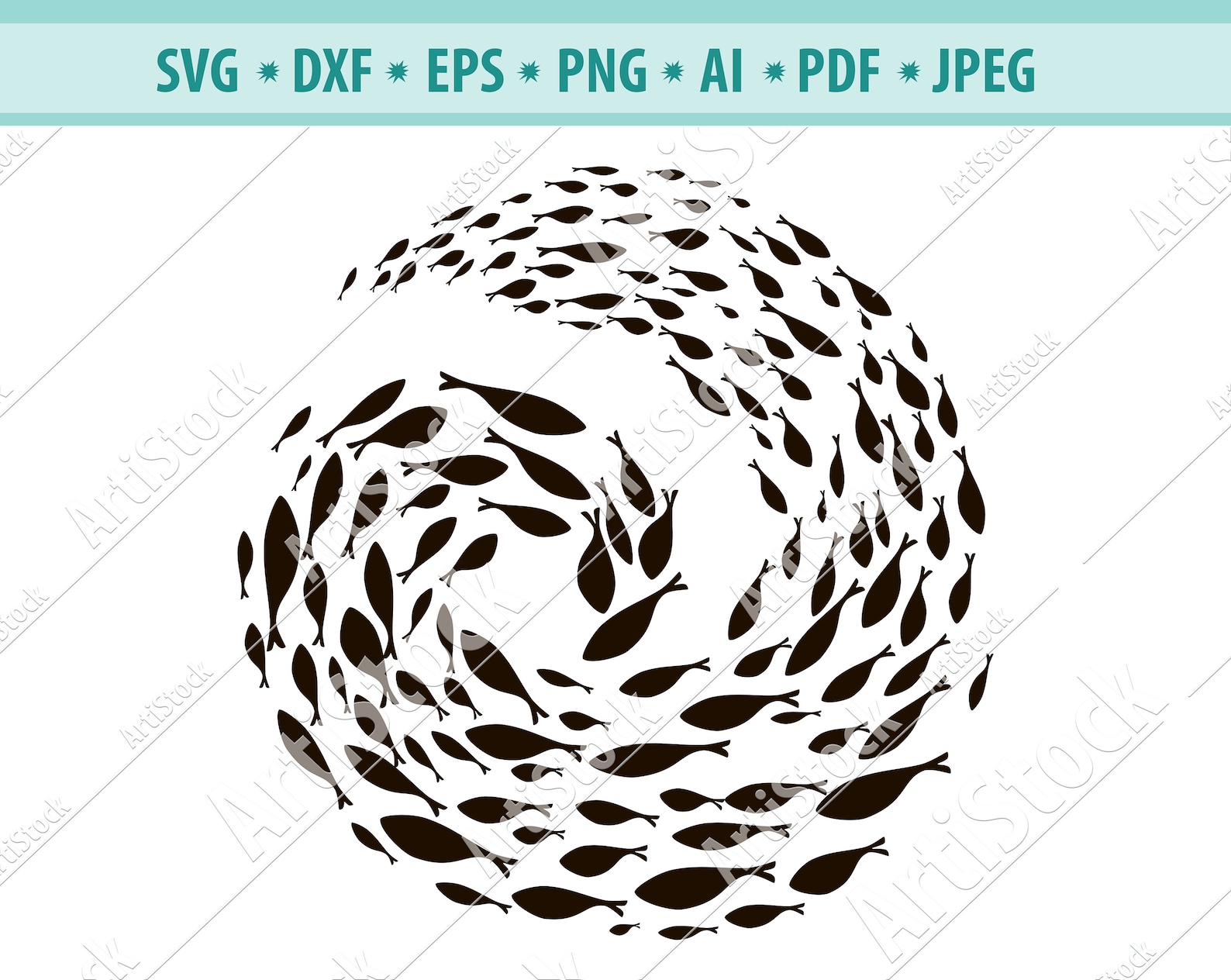 School of Fish. Group of Fishes. Vector Fish Logo. Black | Etsy