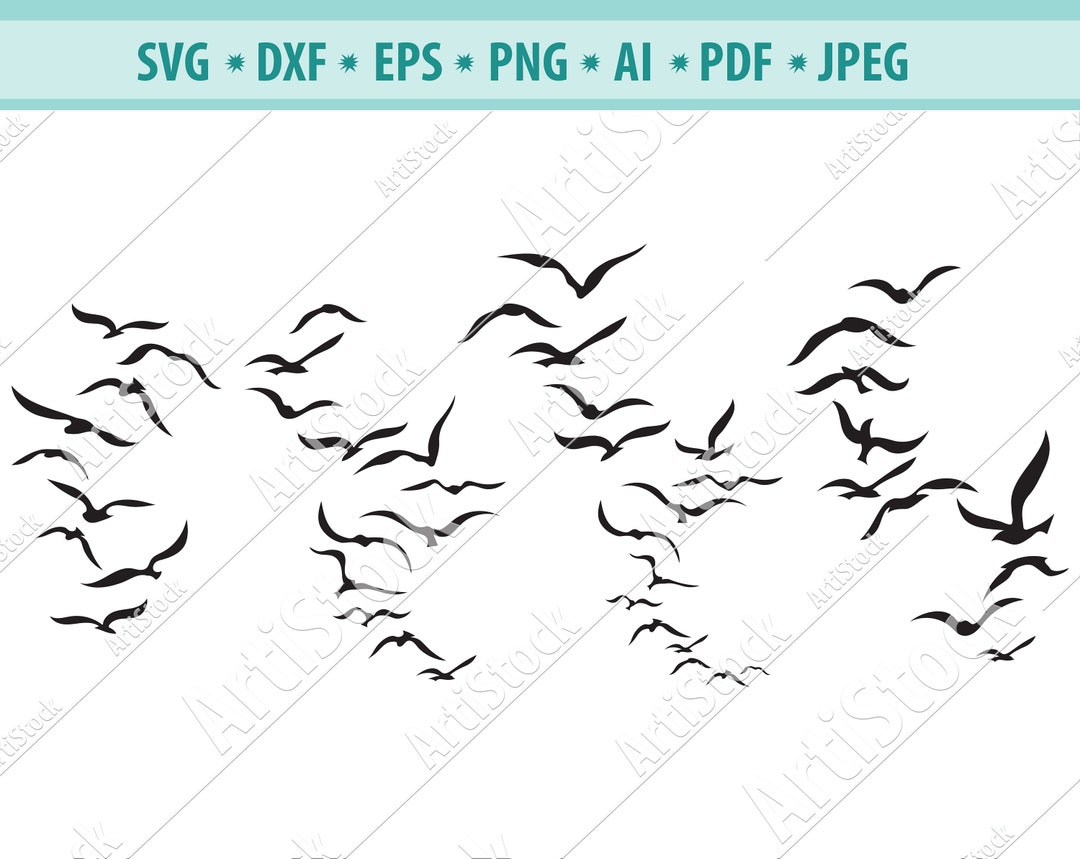 Flock of Birds SVG Vector, Silhouette of Birds SVG, Flying Birds for ...