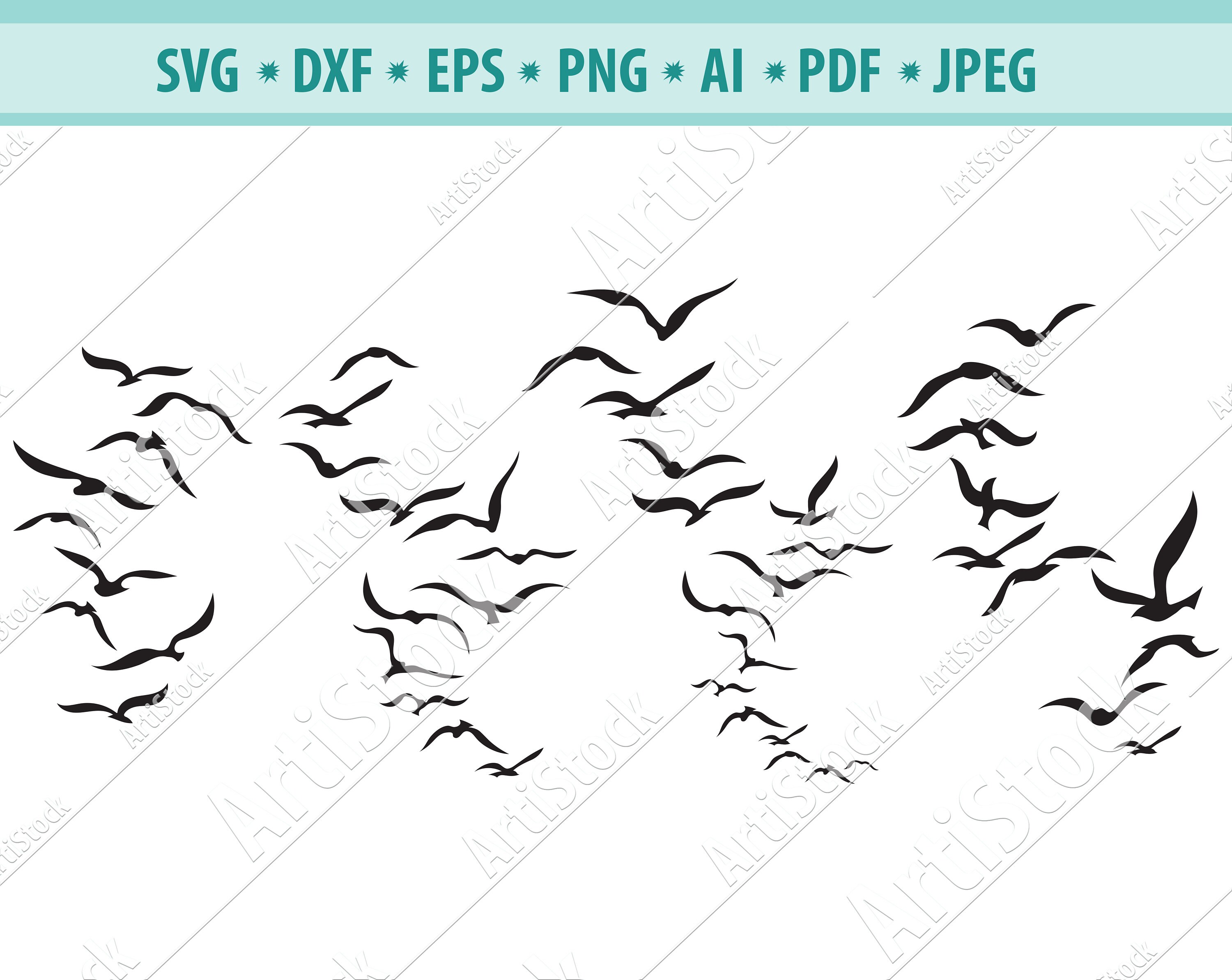 Flock of Birds SVG Vector Silhouette of birds SVG flying | Etsy