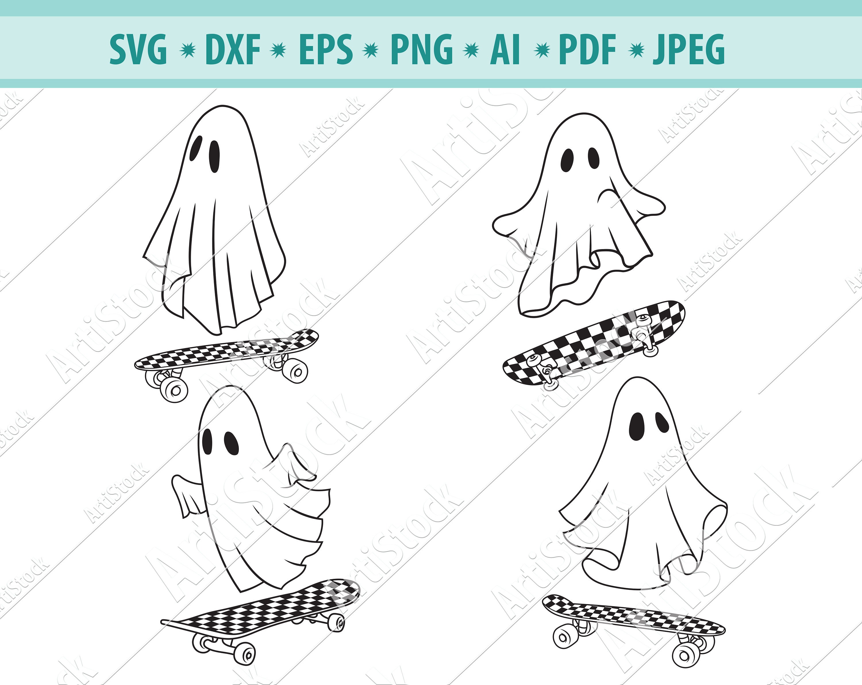 Ghosts SVG Halloween SVG Ghosts Clipart Ghost on Skate Svg - Etsy