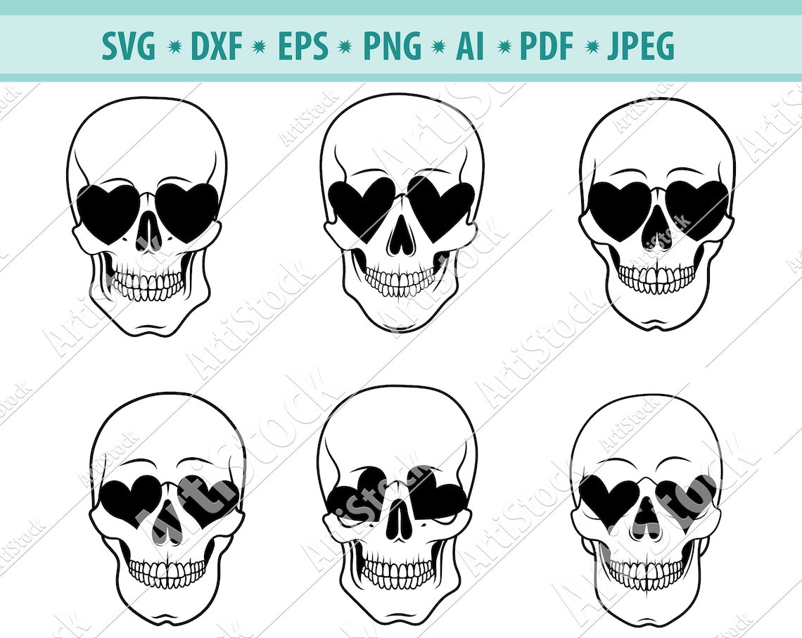 Skull Head Svg Valentine Skull Svg Skull With Heart Eyes - Etsy