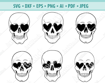 Skull Head Svg Valentine Skull Svg Skull With Heart Eyes - Etsy
