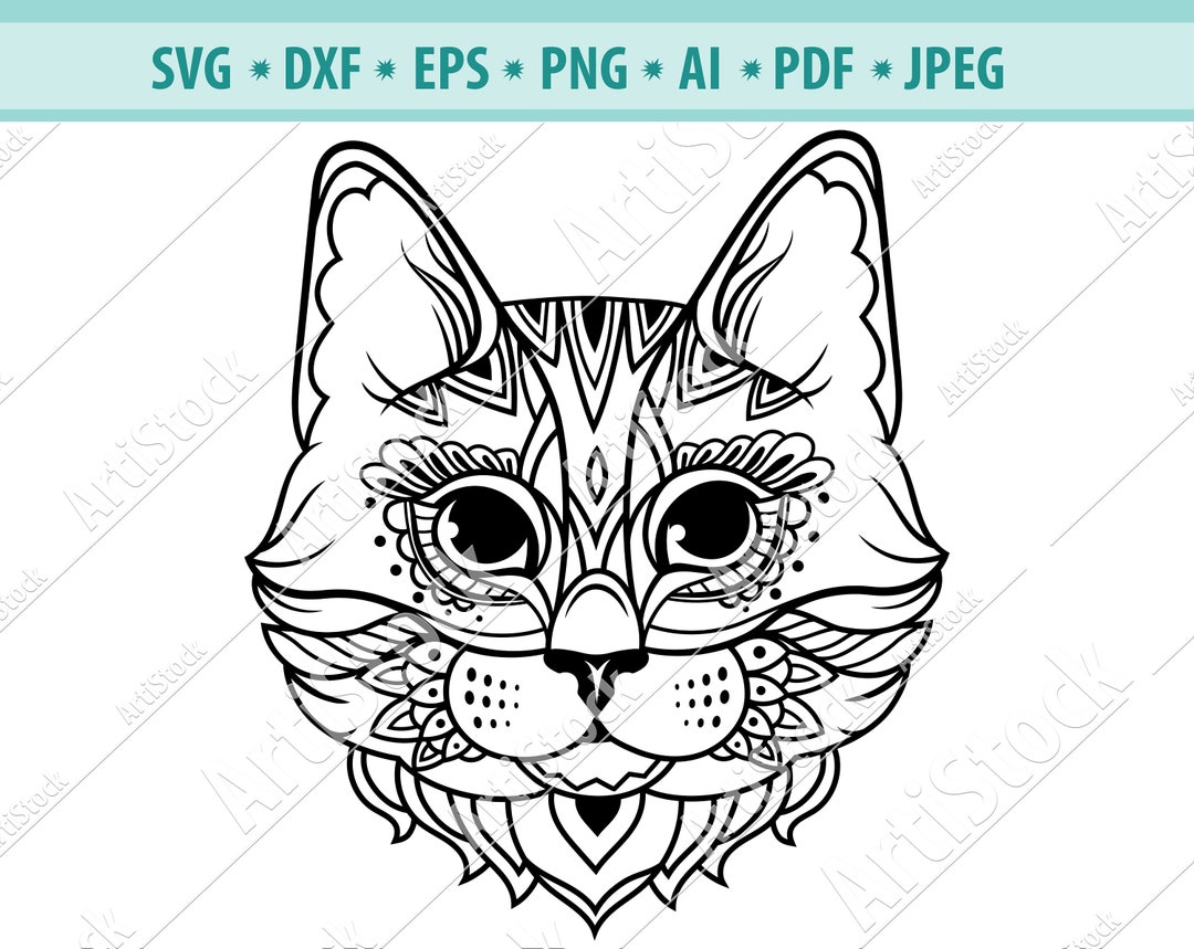 Zentangle Cat SVG, Mandala Cat SVG, Cat for Cricut, Cat Design, Ethnic ...