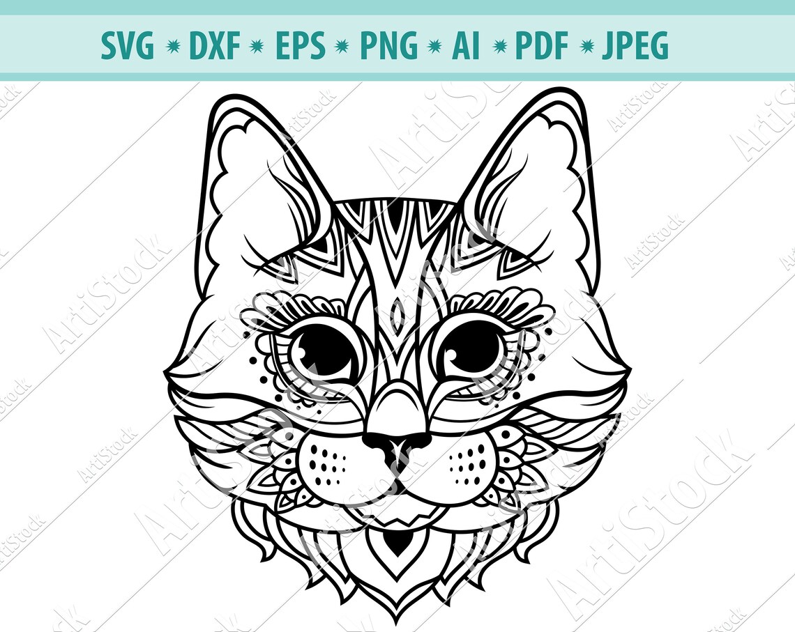 Zentangle Cat SVG Mandala Cat SVG Cat for Cricut Cat | Etsy