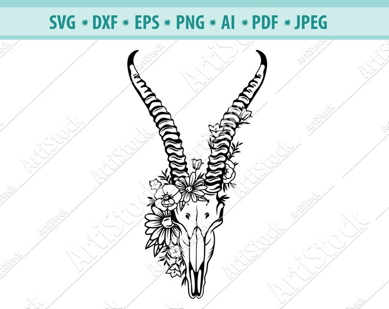 Animals Skull With Flowers SVG File Wildebeest Skull Svg | Etsy