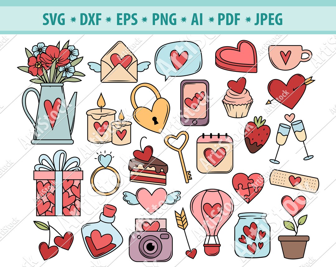 Valentines Day SVG, Love Clipart Svg, Valentine Elements SVG, Romantic ...