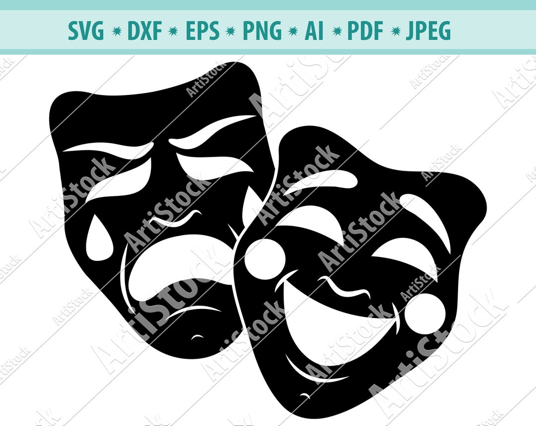 Comedy Tragedy Svg, Comedy Svg, Tragedy Silhouette, Theatrical Mask ...