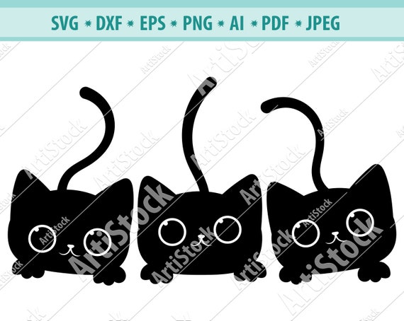 SVG 3 Cats Peeking Silly Kitty Cut File Black Cats Watching | Etsy