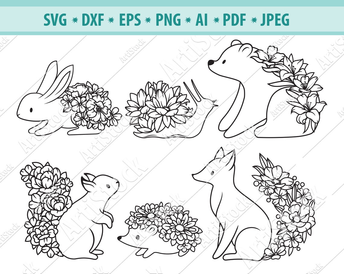 Flower Animals Svg, Cute Forest Animals Svg, Floral Animals Svg, Fox ...
