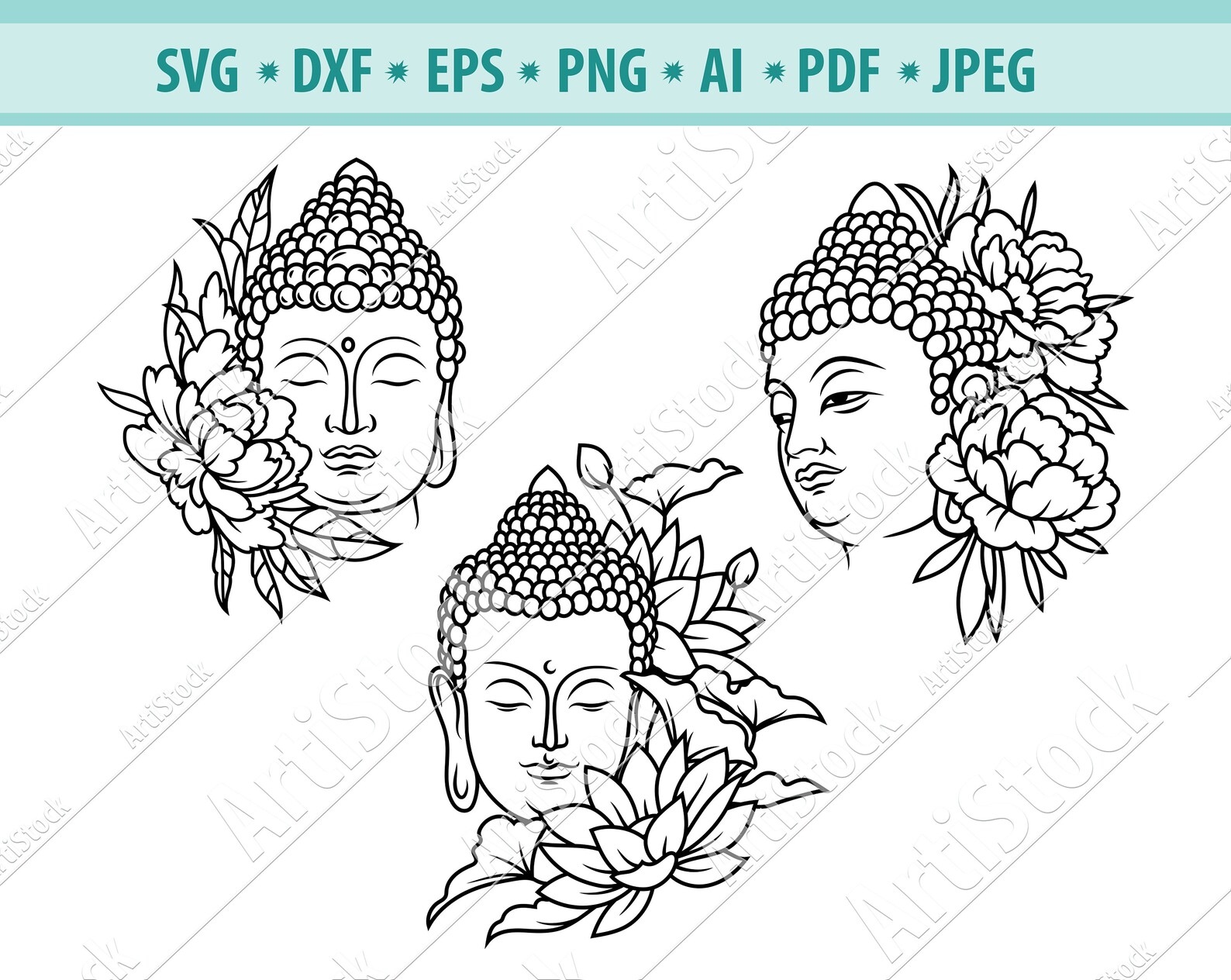 Buddha SVG, Floral Buddha Head Svg, Buddha Cut File, Buddha Face With ...