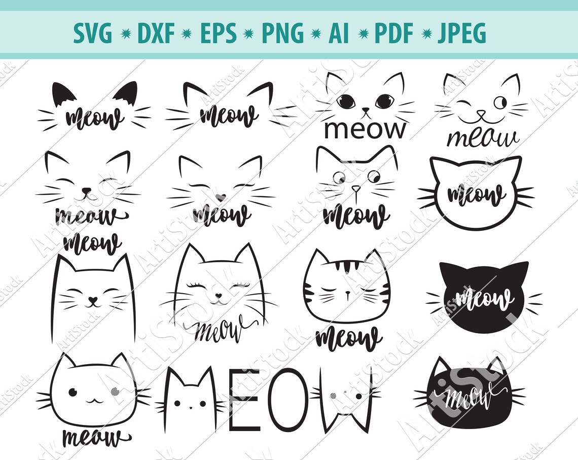 Cat Face Svg Meow Svg Kitty Cat Svg Cat Mustache Svg Cute - Etsy UK