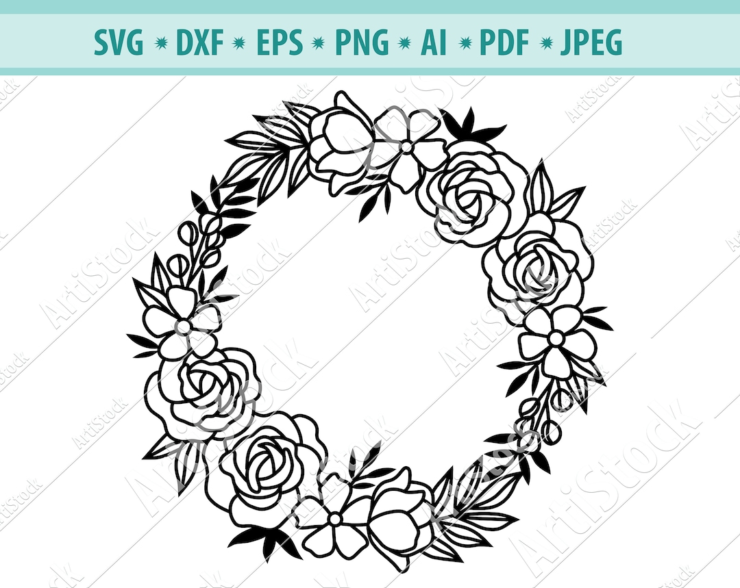 Wreath SVG File, Flower Wreath Svg, Floral Wreath Clipart, Monogram ...