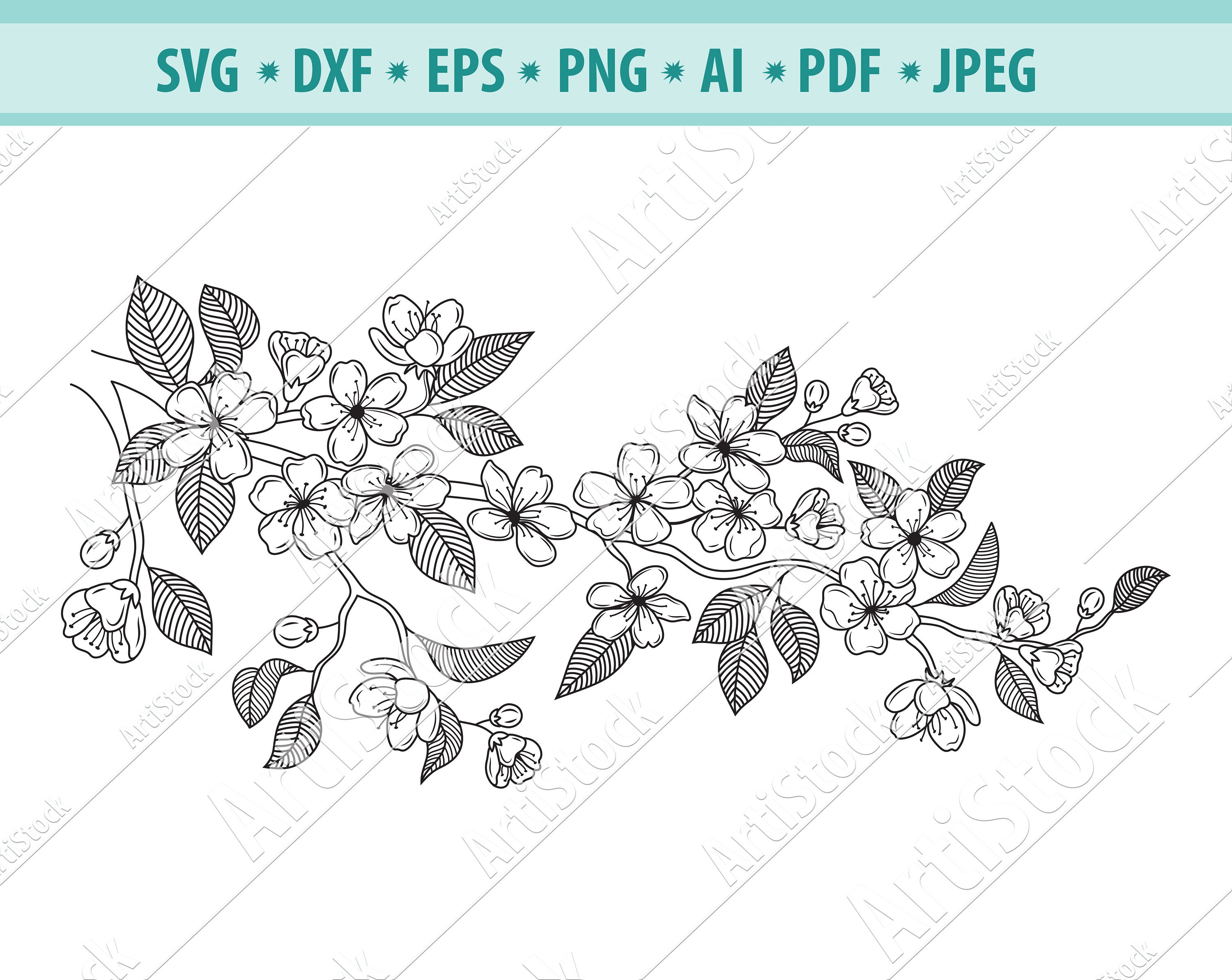 Tree Branch With Flowers Svg, Cherry Blossoms SVG, Sakura Cricut, Pink ...