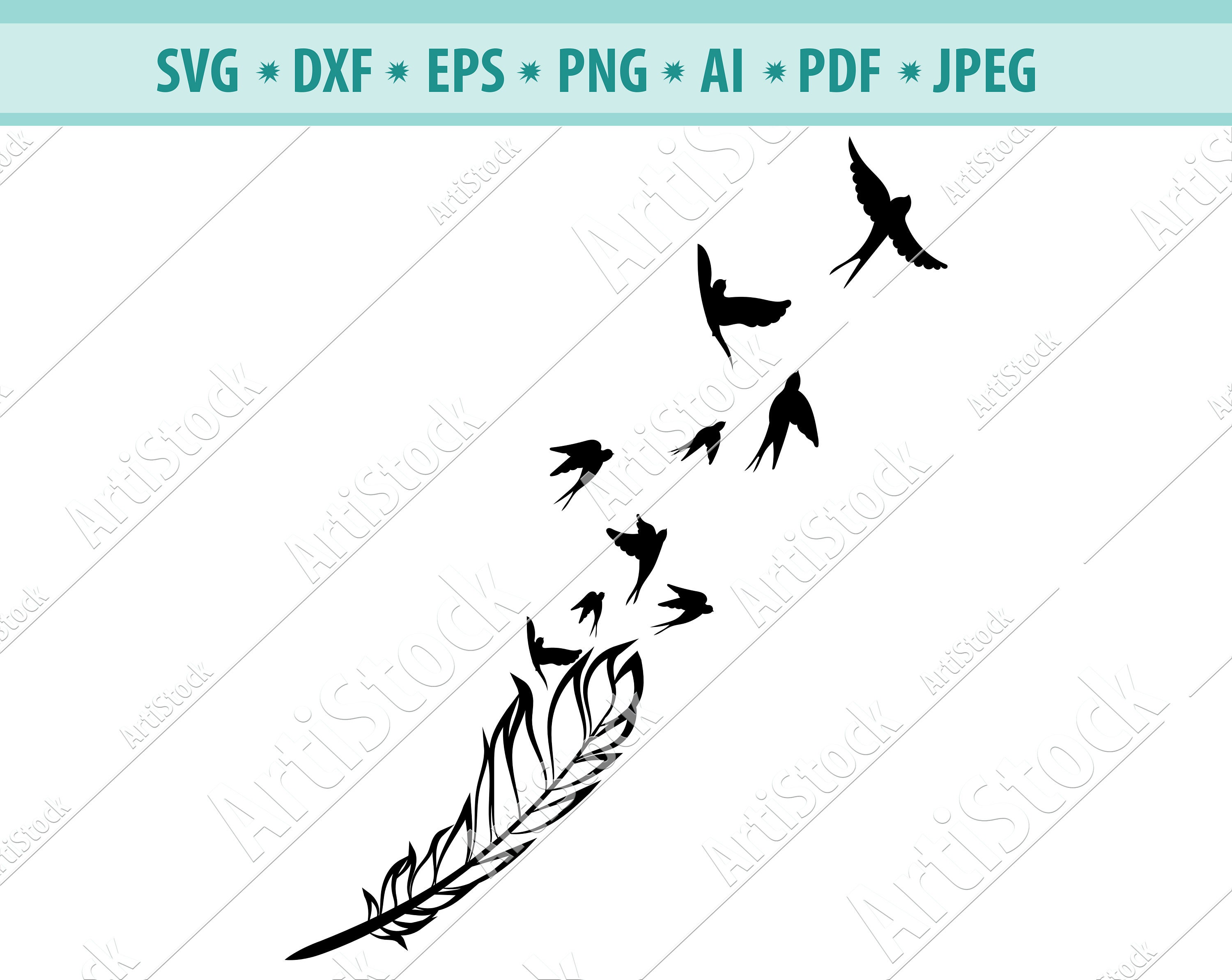 Feather to Birds Cut File - SVG, PNG, DXF - Cricut Sihouette Cameo ...