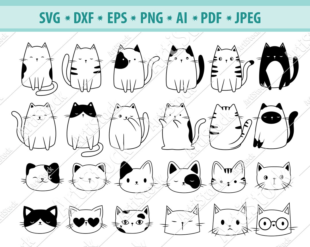 Cute Cats SVG Bundle, Funny Cat Svg, Stylized Cat Svg, Kittens Svg, Cat ...