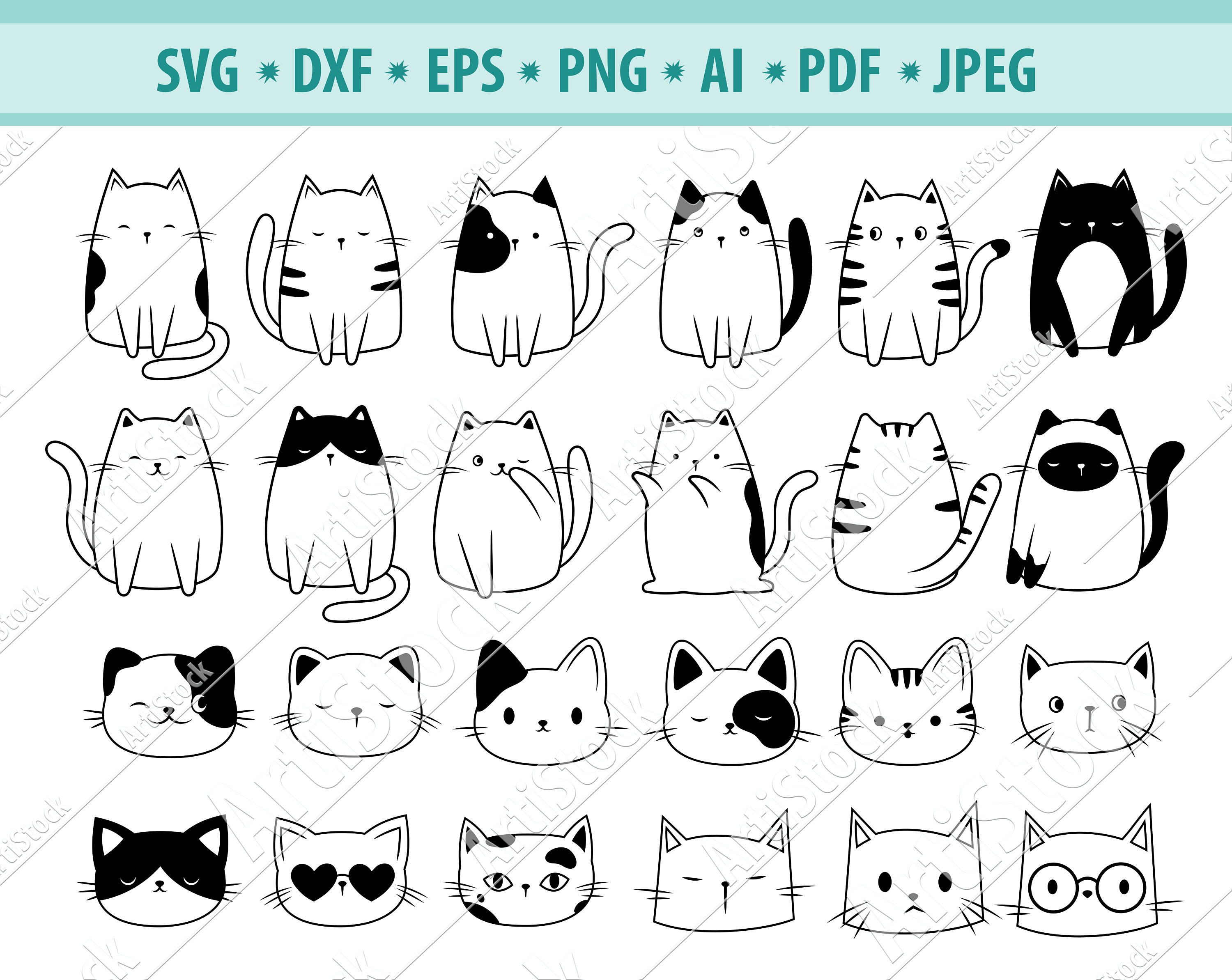 Cute Cats SVG Bundle Funny Cat Svg Stylized Cat Svg Kittens - Etsy
