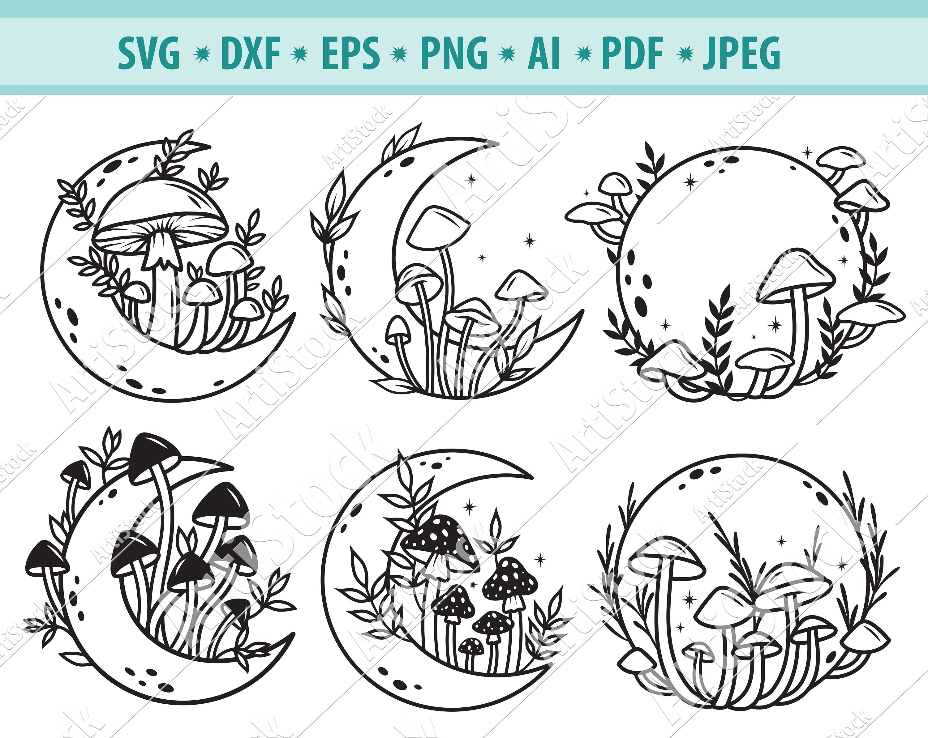 Crescent Moon Svg Mushroom Svg Magic Svg Mushroom Clipart - Etsy