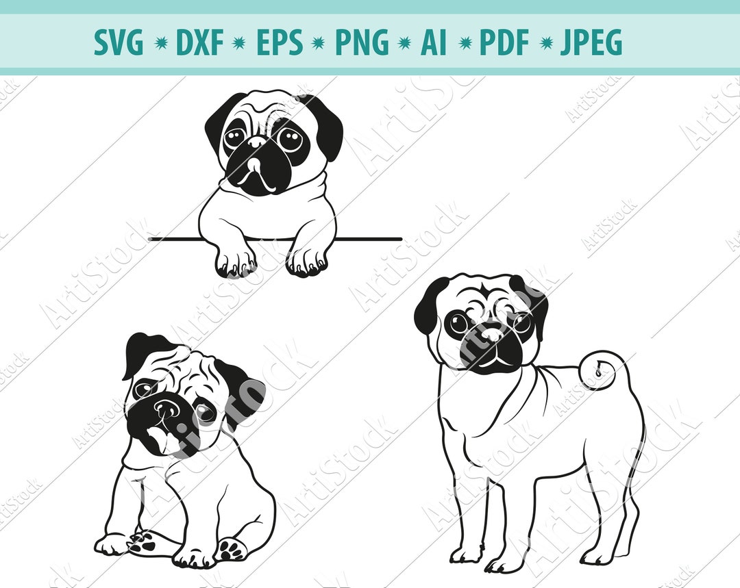 Pug Svg, Pug Silhouettes SVG, Dog Breeds SVG, Digital Cut File, Peeking ...