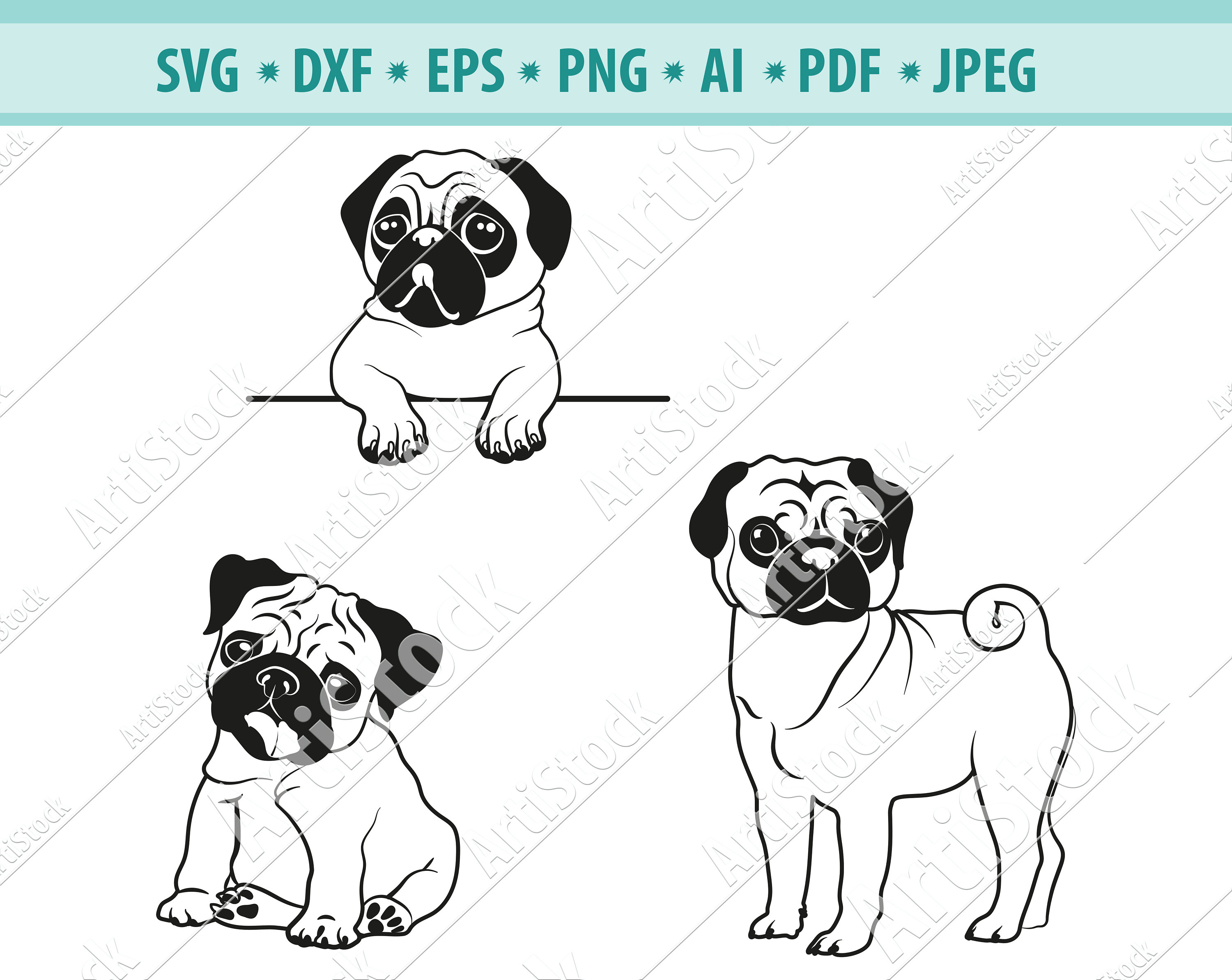 Pug Svg Pug Silhouettes SVG Dog Breeds SVG Digital Cut | Etsy