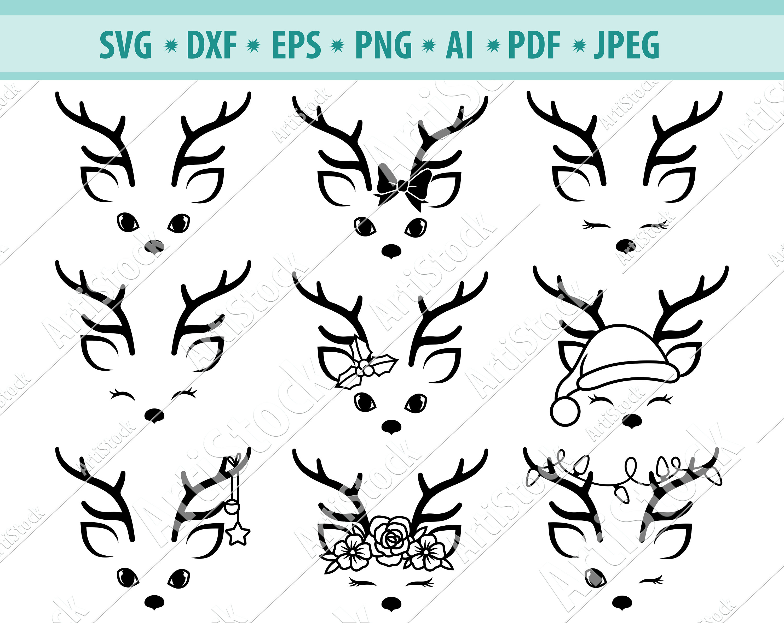 Reindeer Face Svg Reindeer Xmas Svg Christmas Deer Svg Deer - Etsy UK