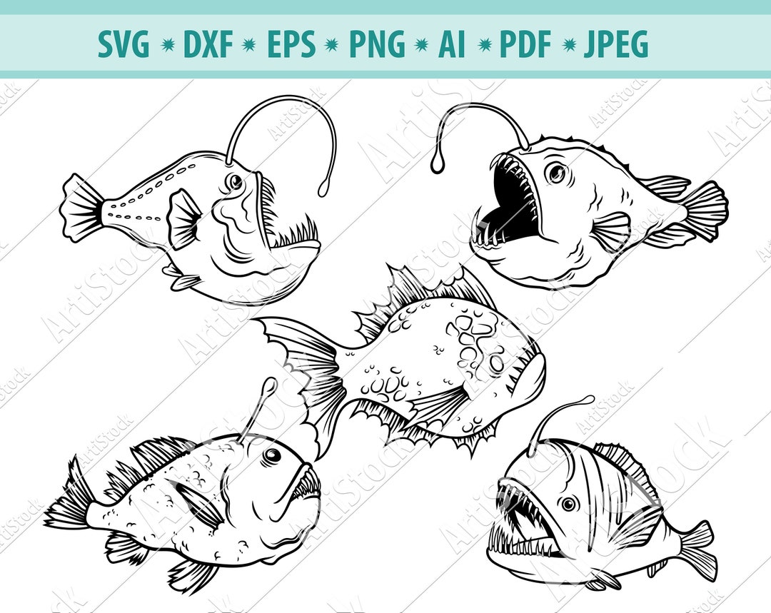 Anglerfish SVG, Deep Sea Fish Svg, Sea Creatures Svg, Anglerfish ...