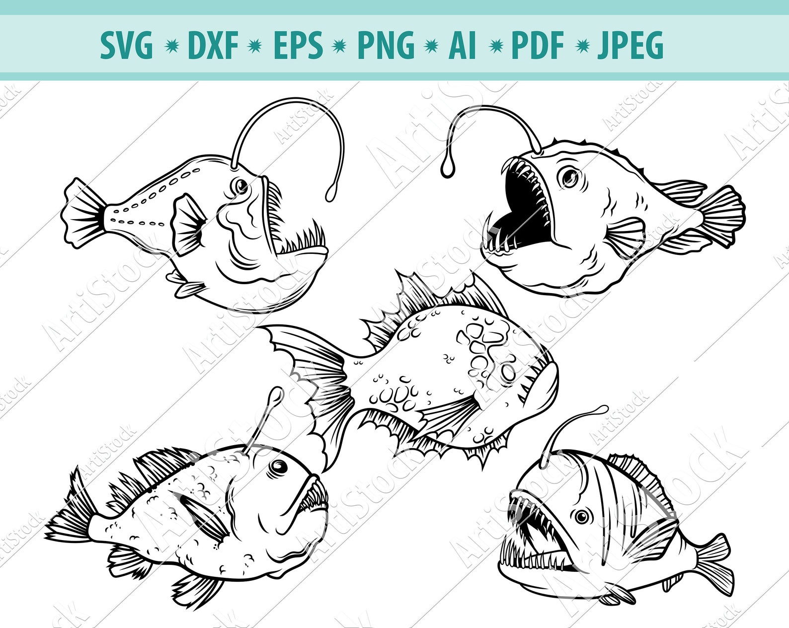 Anglerfish SVG, Deep Sea Fish Svg, Sea Creatures Svg, Anglerfish ...