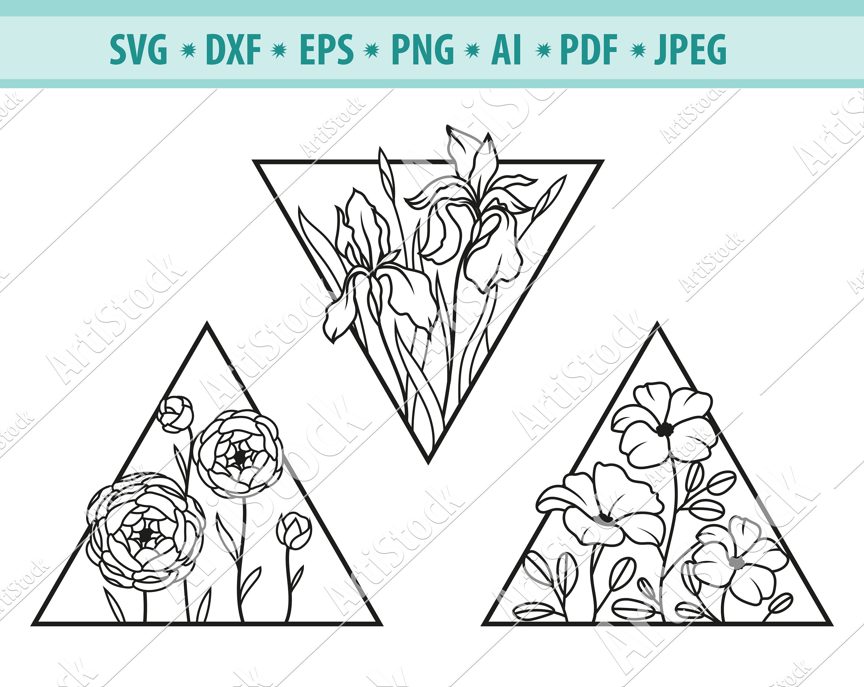 Floral Frame SVG, Floral Frame Cut File, Diamond Flower Frame Svg ...