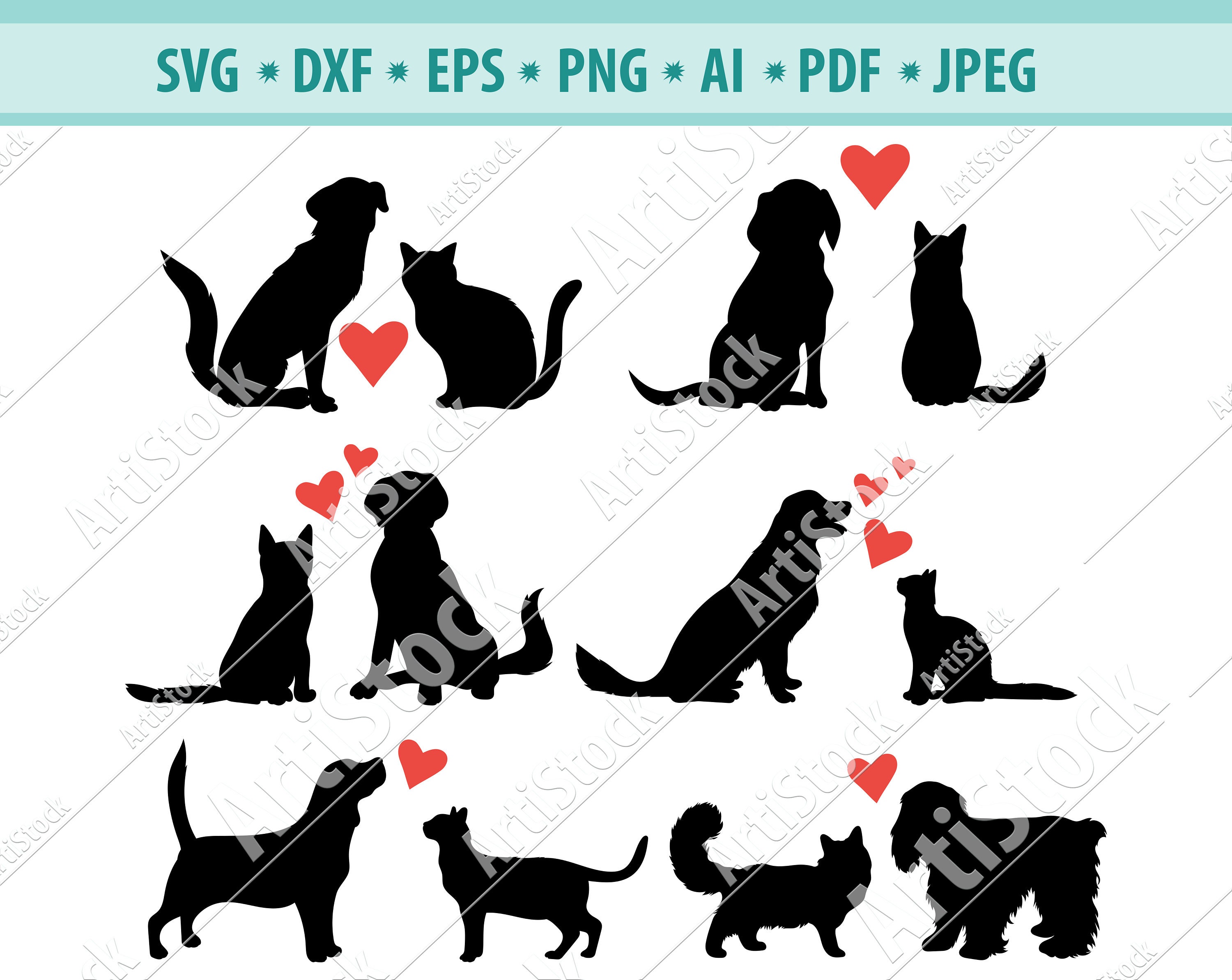 Cat & Dog SVG, Cat and Dog With Heart Png, Veterinary Logo Design, Cute ...