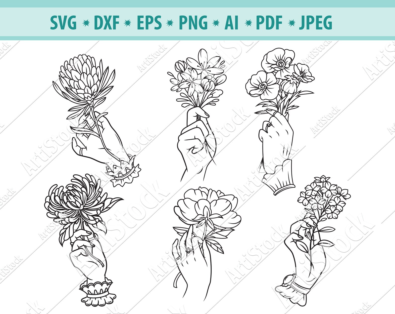 Hand Holding Flowers Svg Floral Woman Svg Holding Bouquet - Etsy
