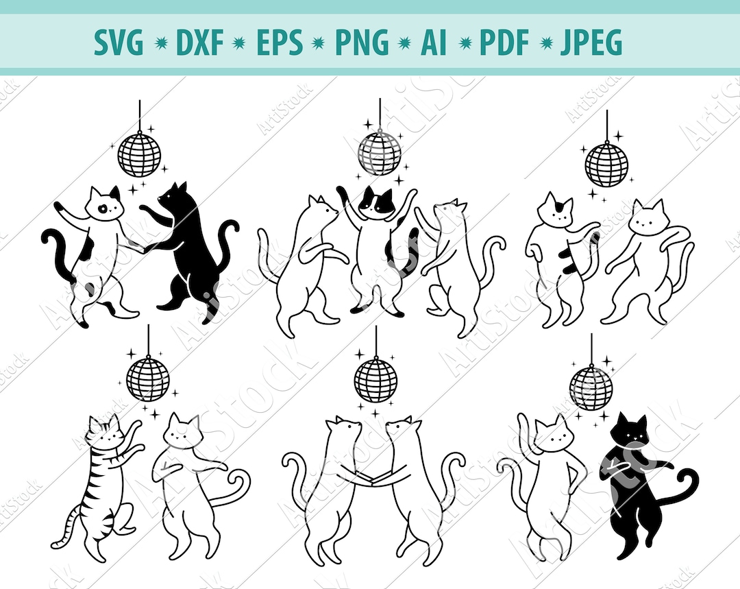 Disco Cat Svg, Party Svg, Cute Kitten Svg, Dancing Cat Svg, Disco Ball Svg, Funny Cat for Cricut ...